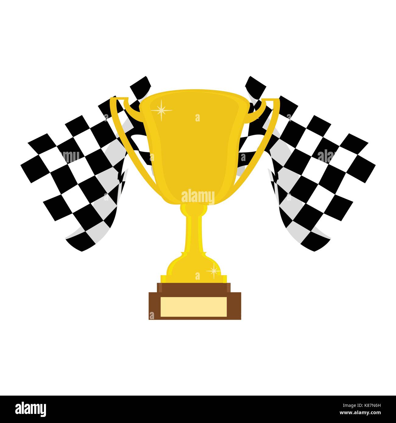 Vector illustration winner cup with crossed finish flags. First place ...