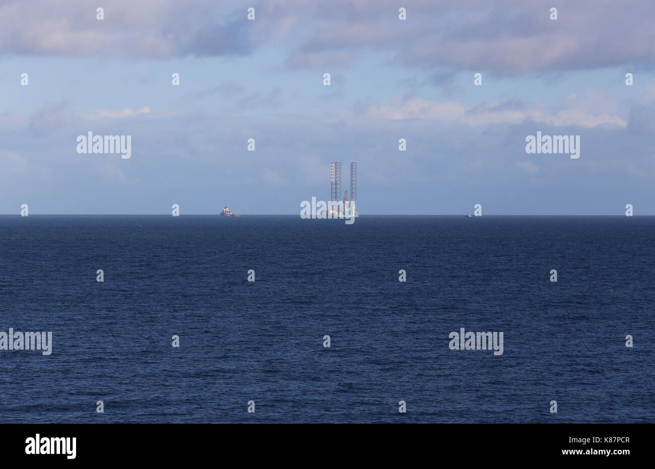 Oil Rig Rowan Stravanger under tow viewed from coast of Angus, Scotland ...