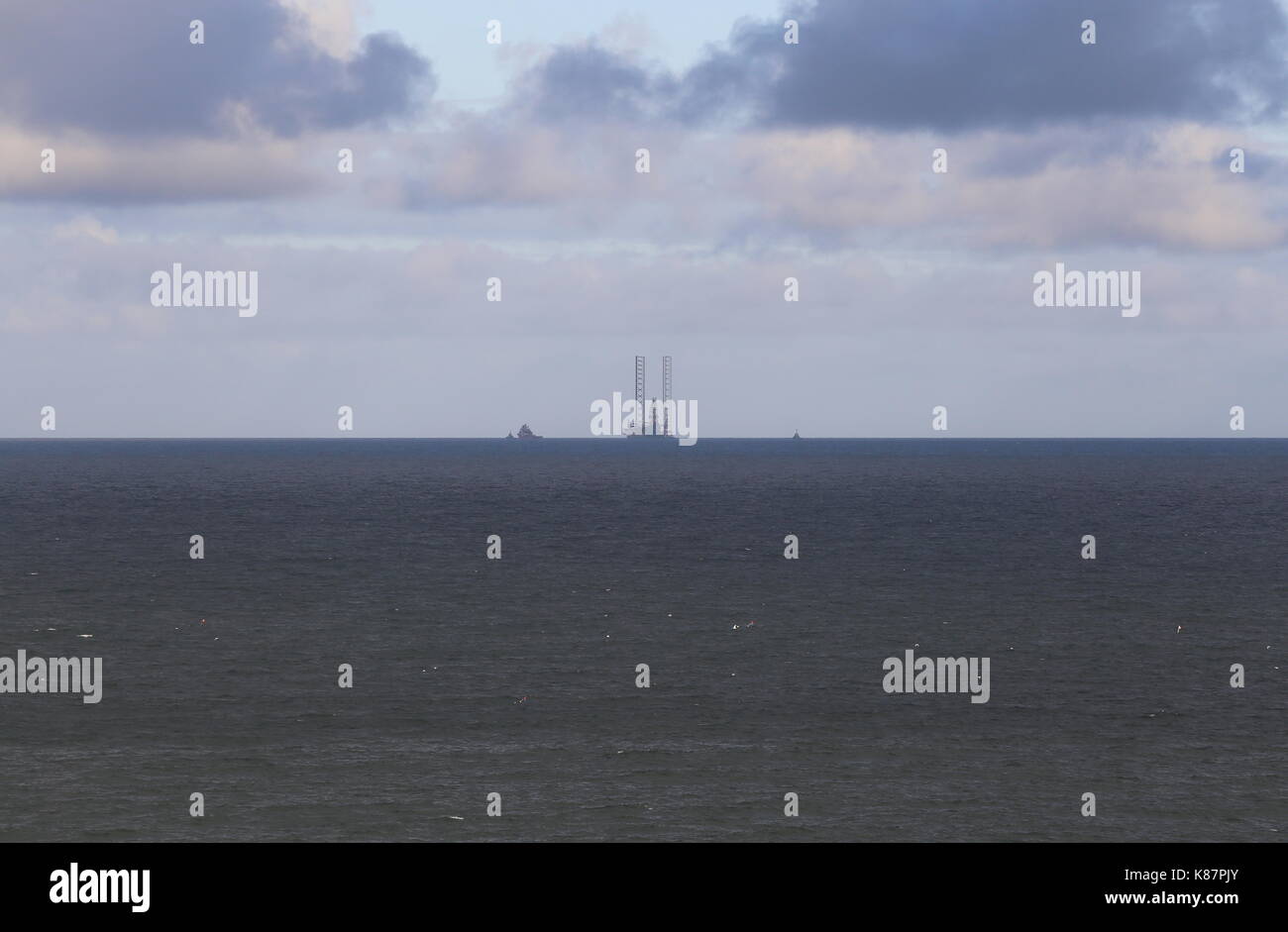 Oil Rig Rowan Stravanger under tow viewed from coast of Angus, Scotland ...