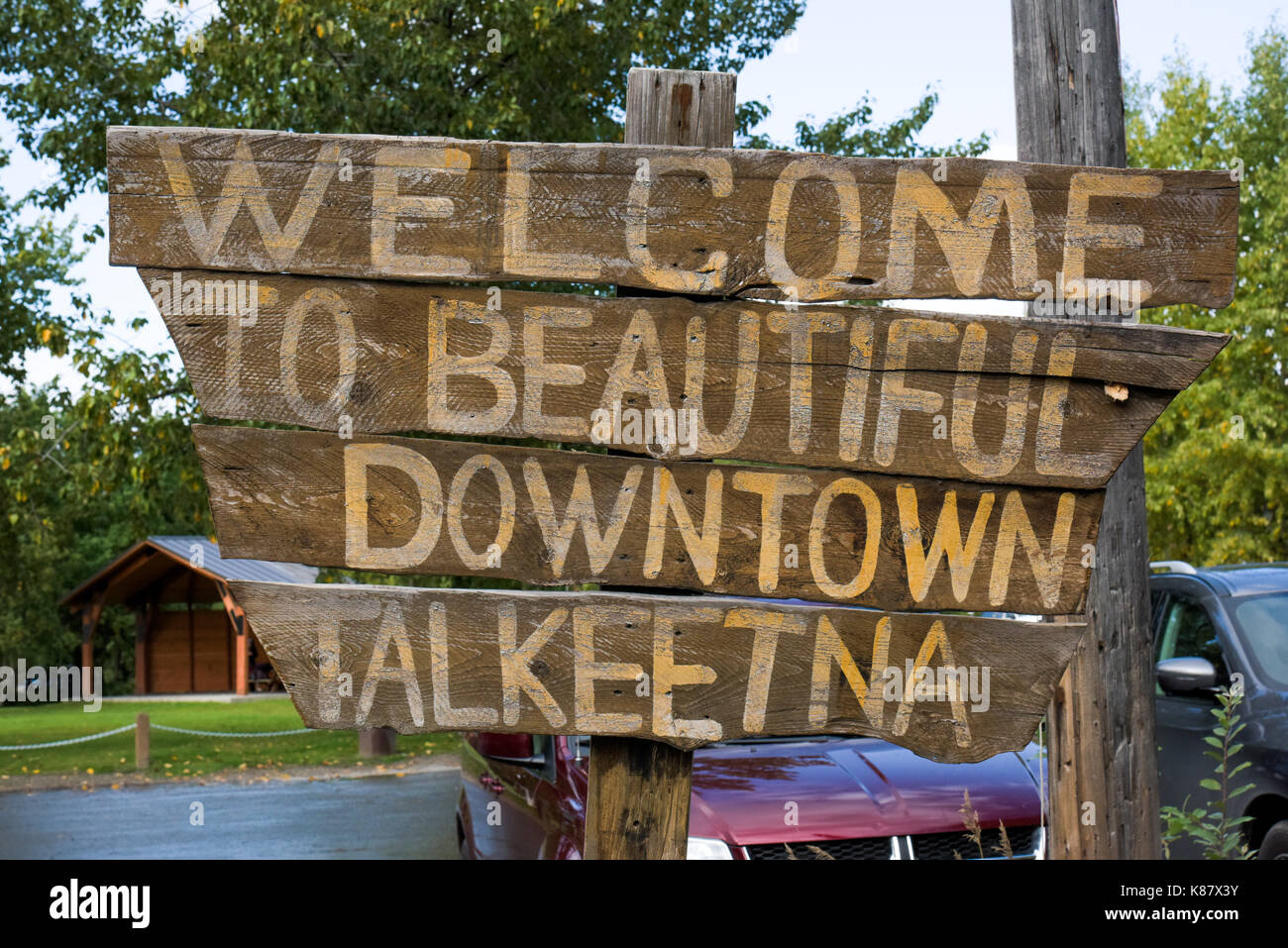 Welcoming sign in Talkeetna, Alaska Stock Photo - Alamy