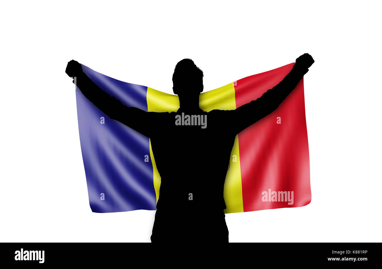 Male silhouette holding Andorra national flag. 3D Rendering Stock Photo ...