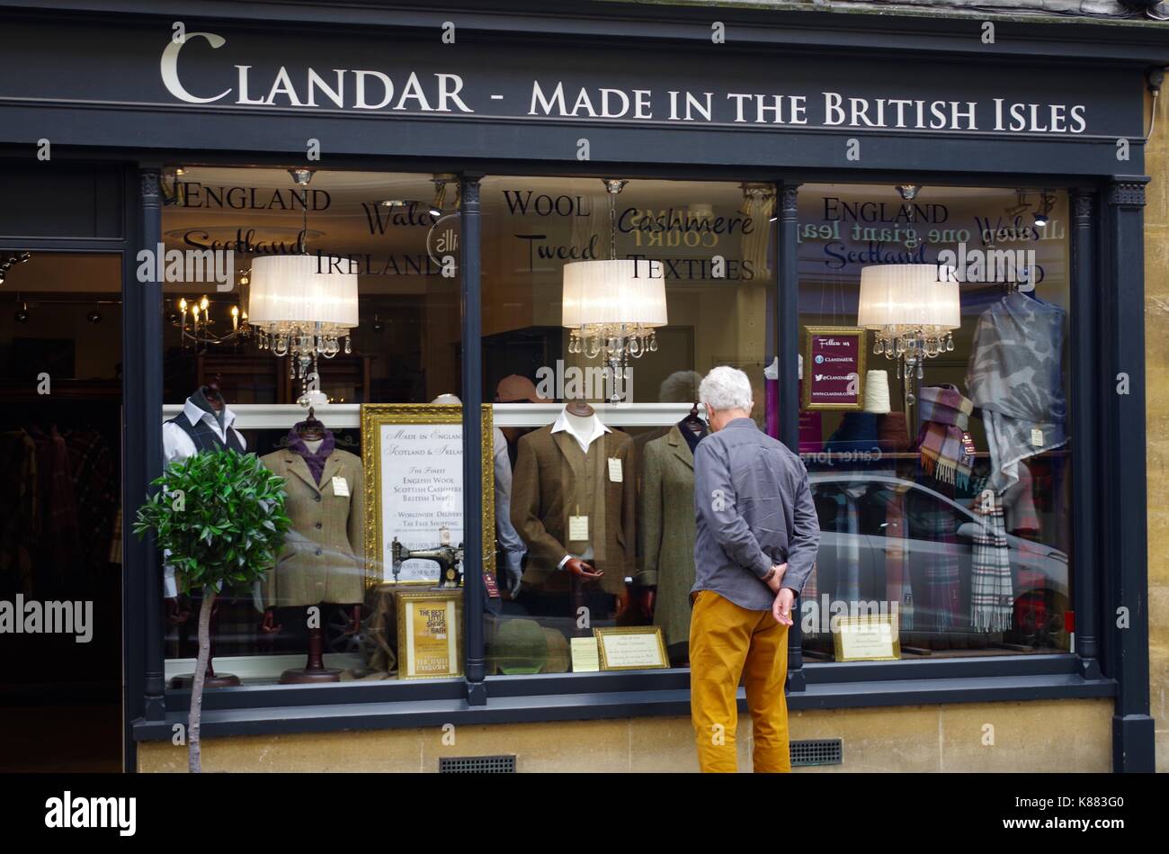 Elderly Gentleman Window Shopping at Clandar. City of Bath, Somerset ...