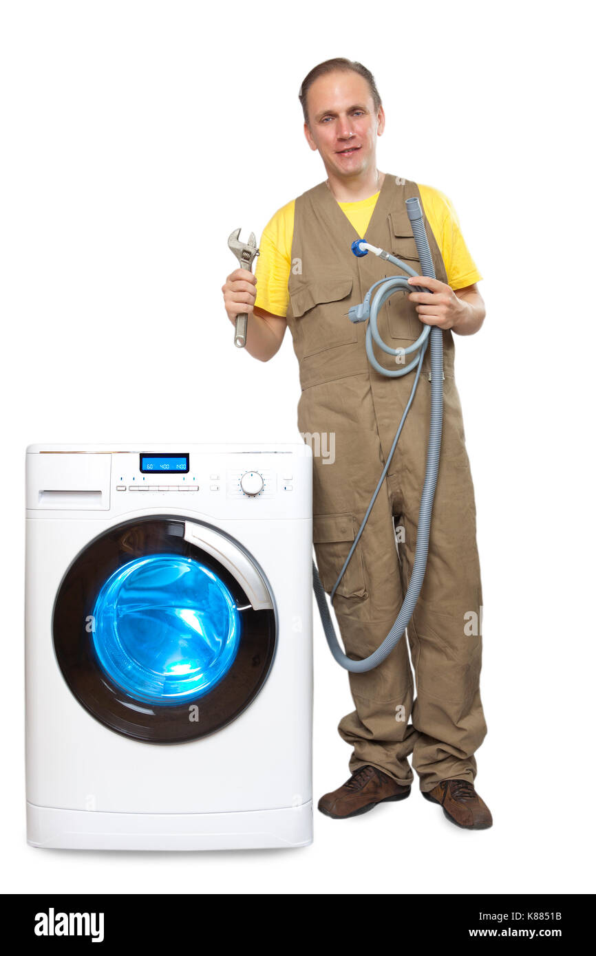 Man washing machine repair Cut Out Stock Images & Pictures - Alamy