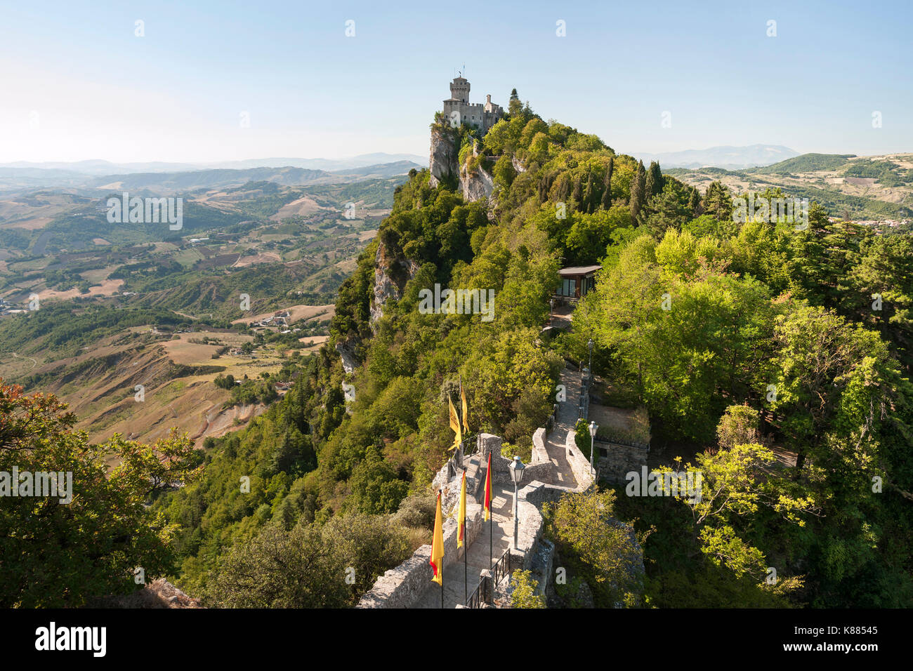 View of Cesta Tower on Mount Titan (Monte Titano) in San Marino Stock ...