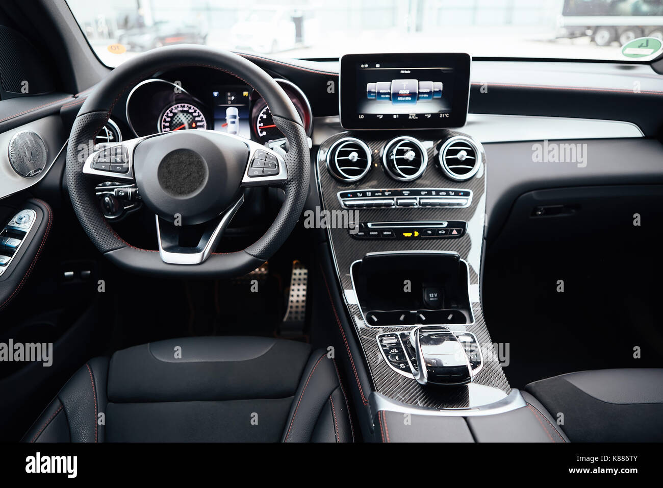 The modern european car black interior with display Stock Photo - Alamy