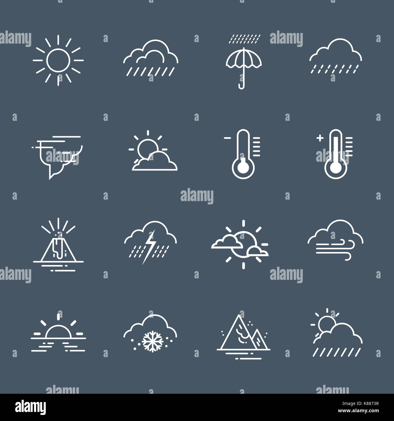 Set Of Weather Icons On Grey Background Climate Forecast Collection ...
