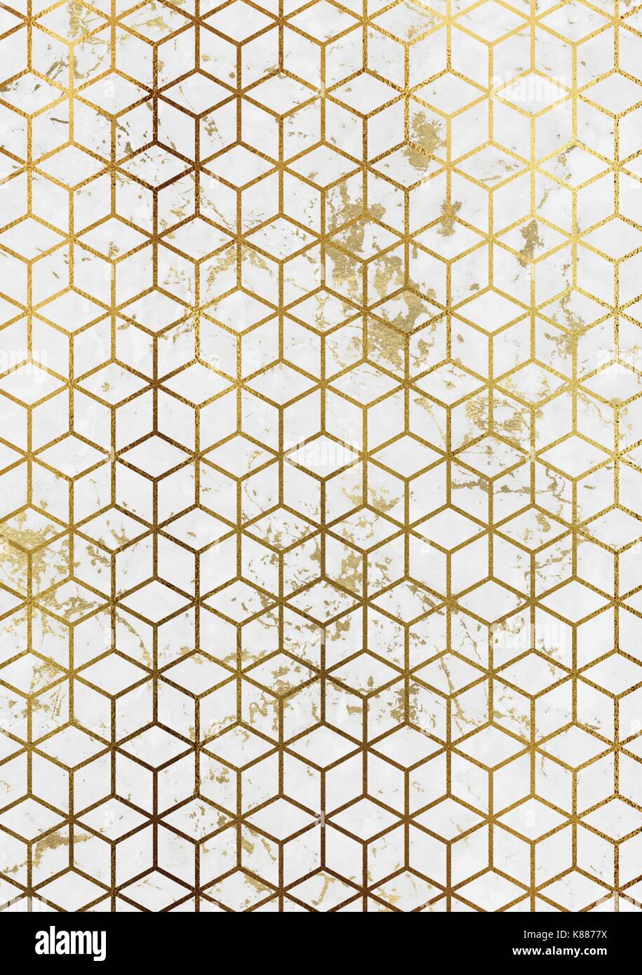 Watercolor marble background with geometric cube pattern Stock Photo ...