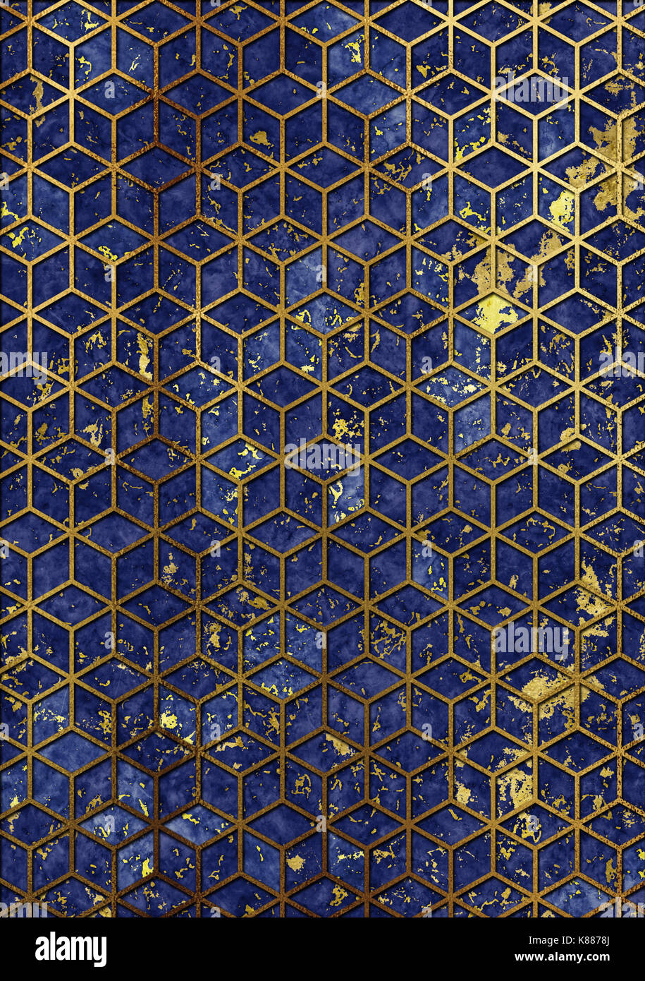 Watercolor marble background with geometric cube pattern Stock Photo ...