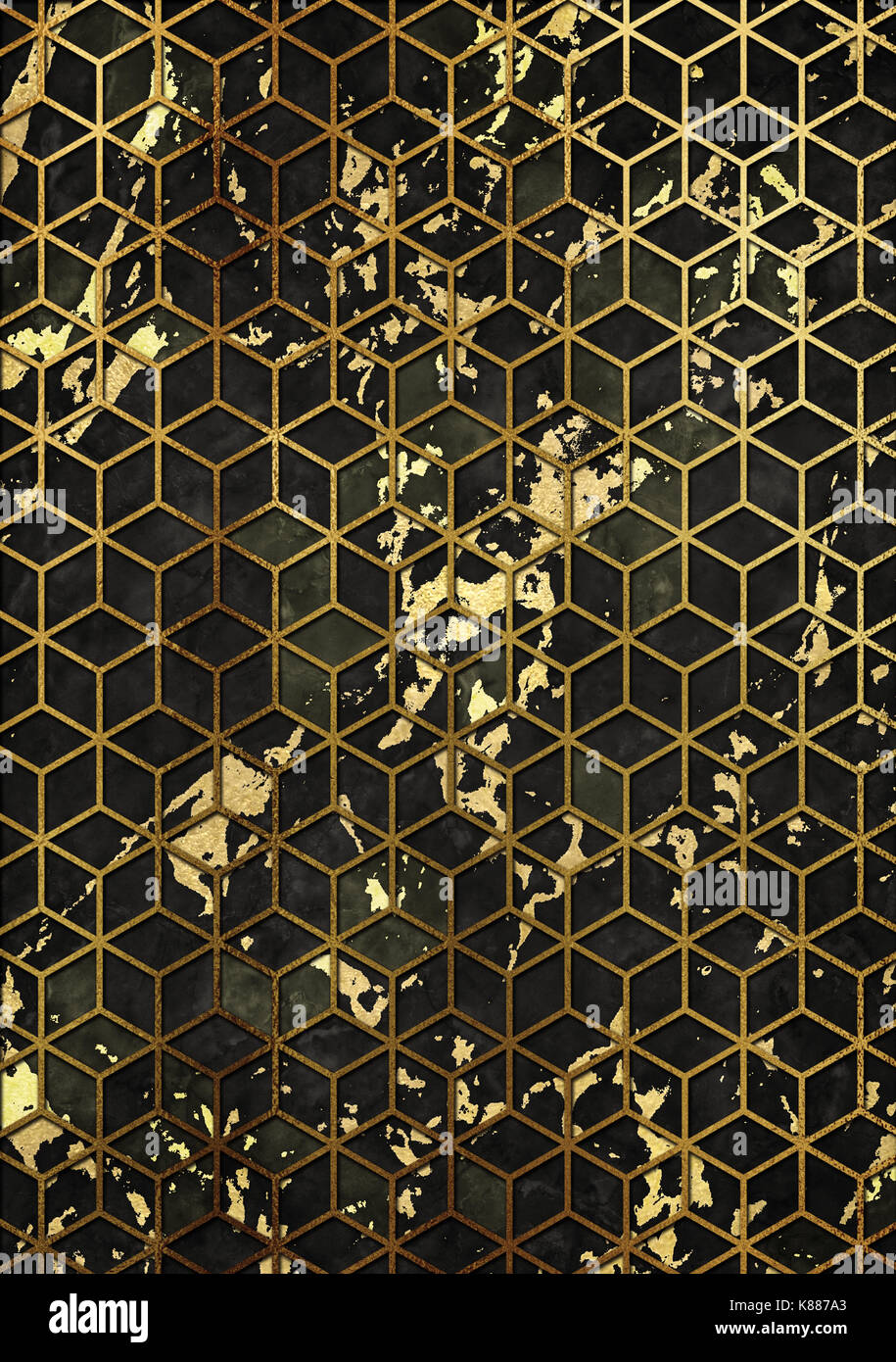 Watercolor marble background with geometric cube pattern Stock Photo ...