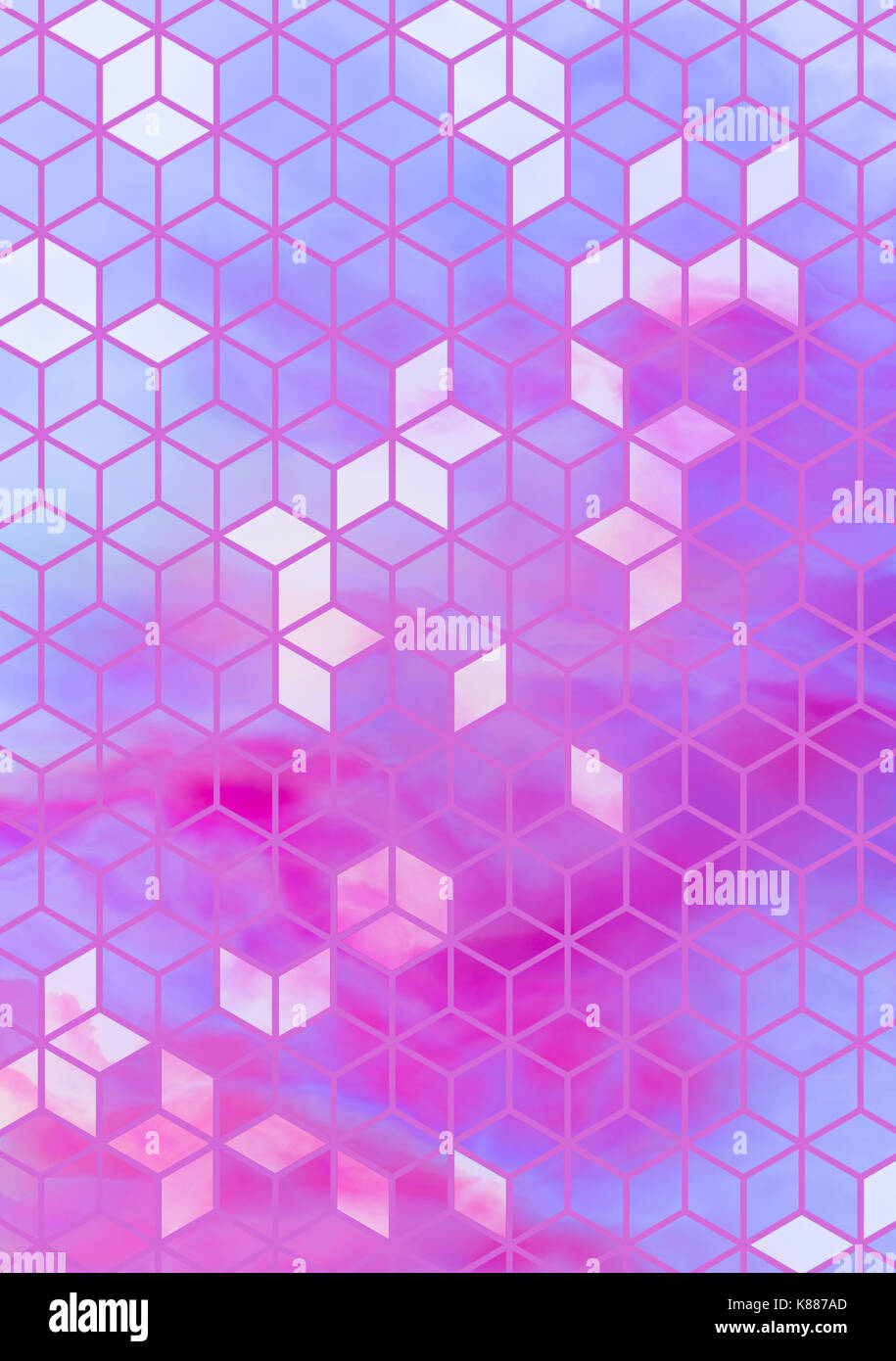 Watercolor marble background with geometric cube pattern Stock Photo ...