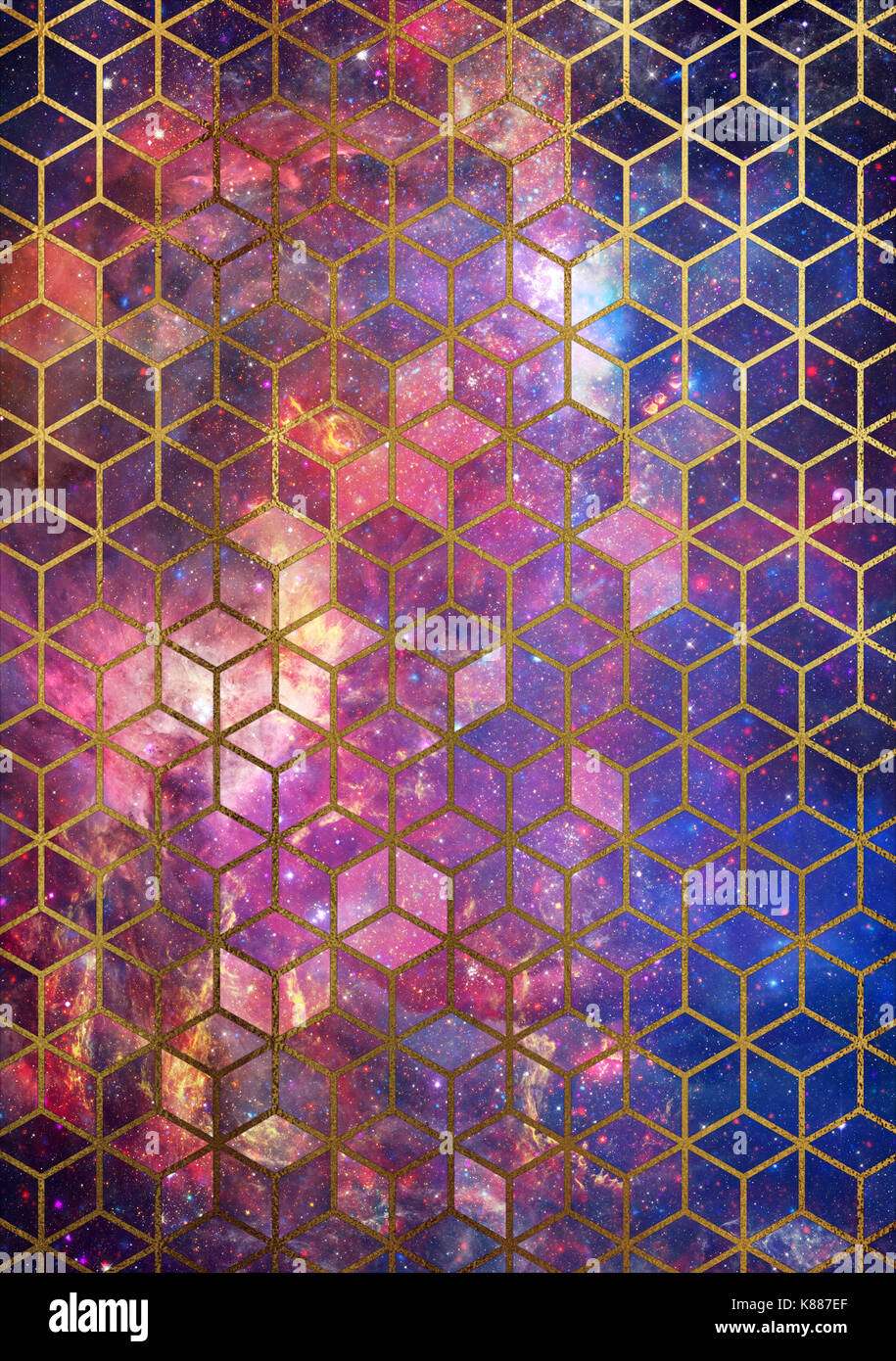 Watercolor marble background with geometric cube pattern Stock Photo ...