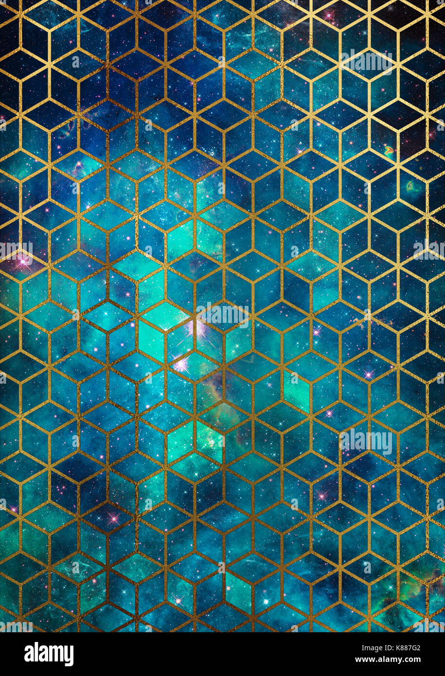 Watercolor marble background with geometric cube pattern Stock Photo ...