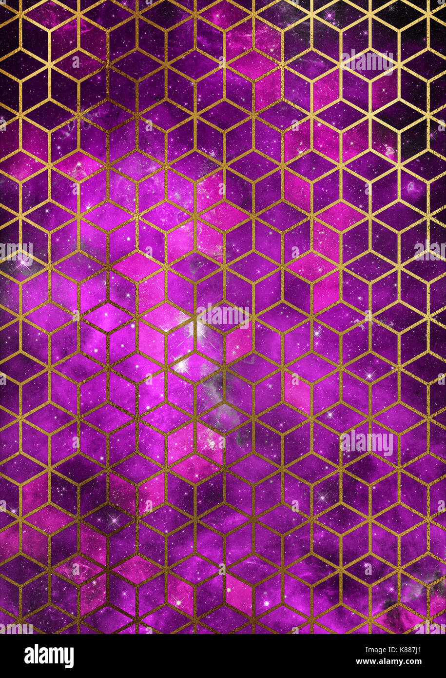 Watercolor marble background with geometric cube pattern Stock Photo ...