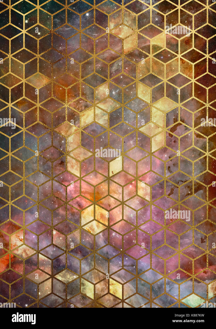 Watercolor marble background with geometric cube pattern Stock Photo ...