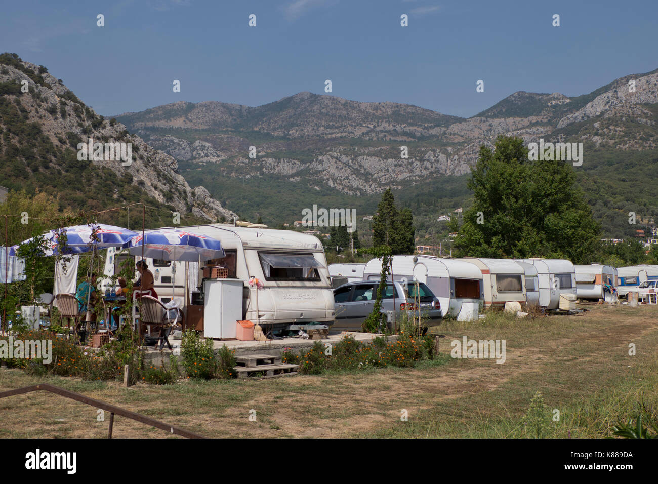 Caravan park for tourists on the Adriatic coast of Montenegro, Eastern ...