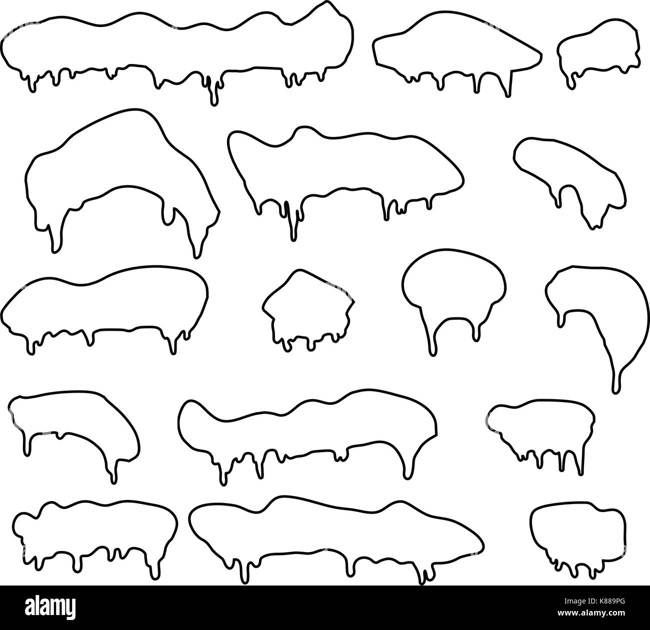 Icicles, snow cap, drift outline vector symbol icon design set ...