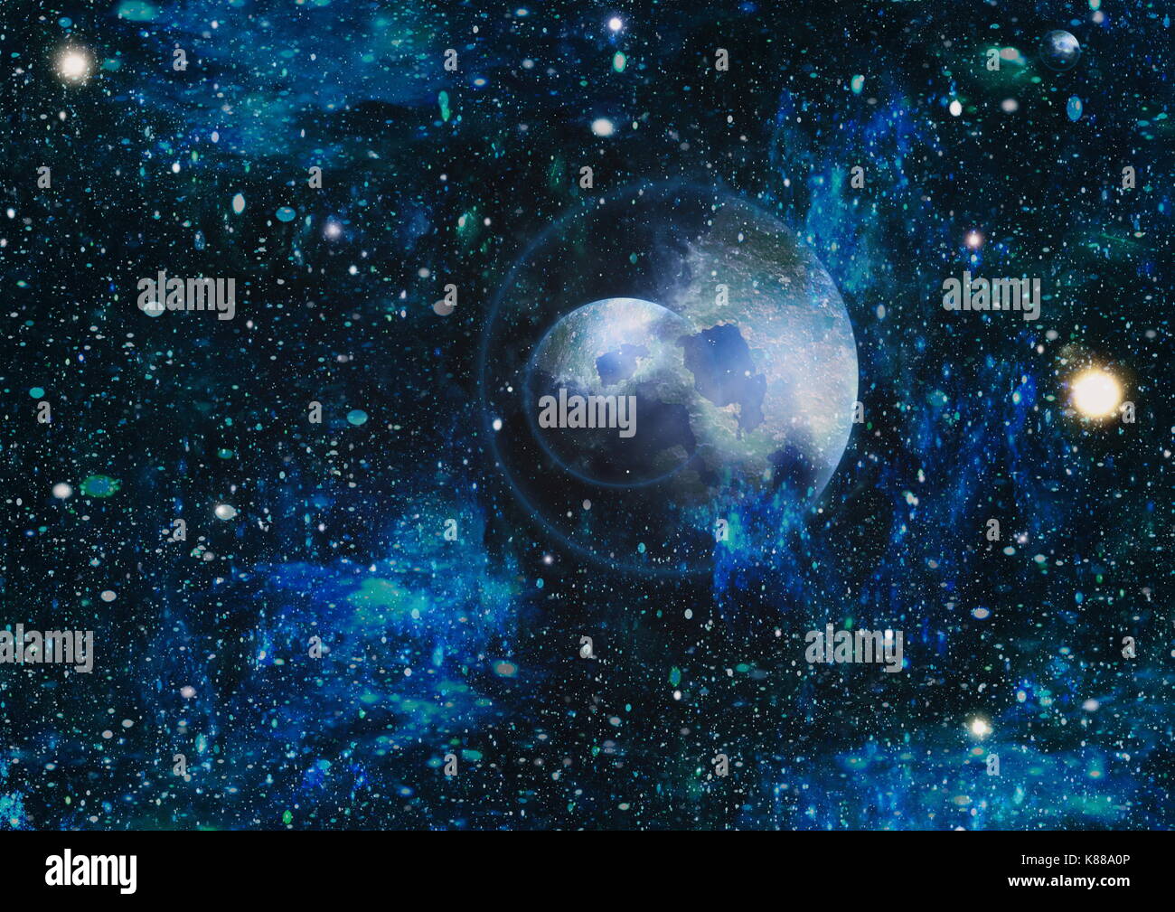 Panoramic looking into deep space. Dark night sky full of stars. The ...