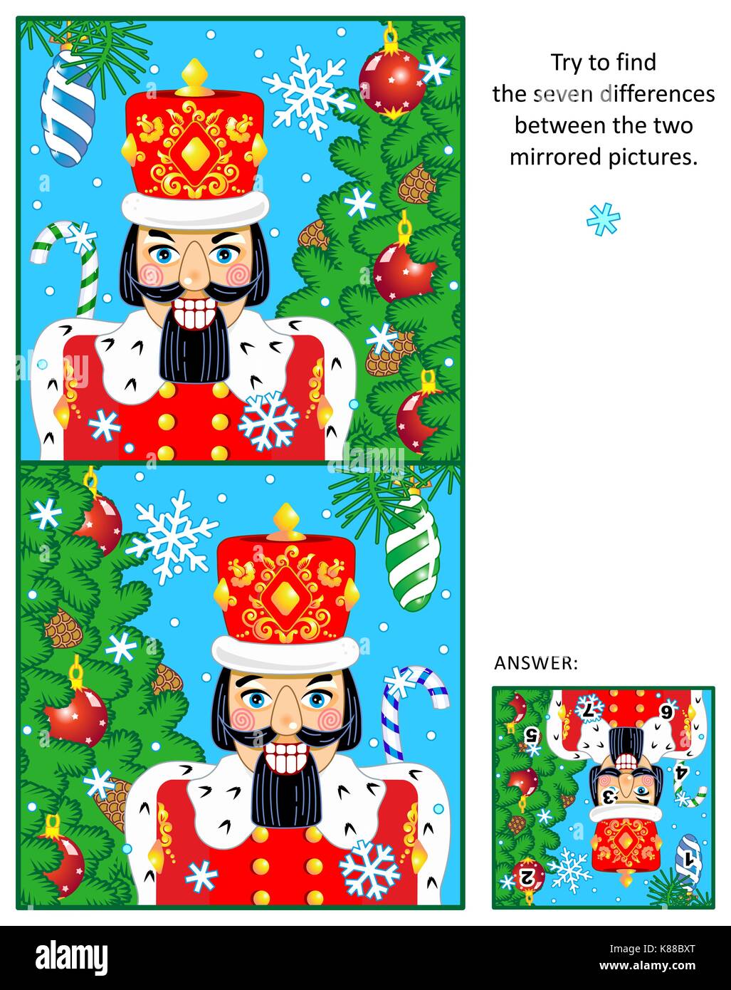 New Year or Christmas visual puzzle: Find the seven differences between ...