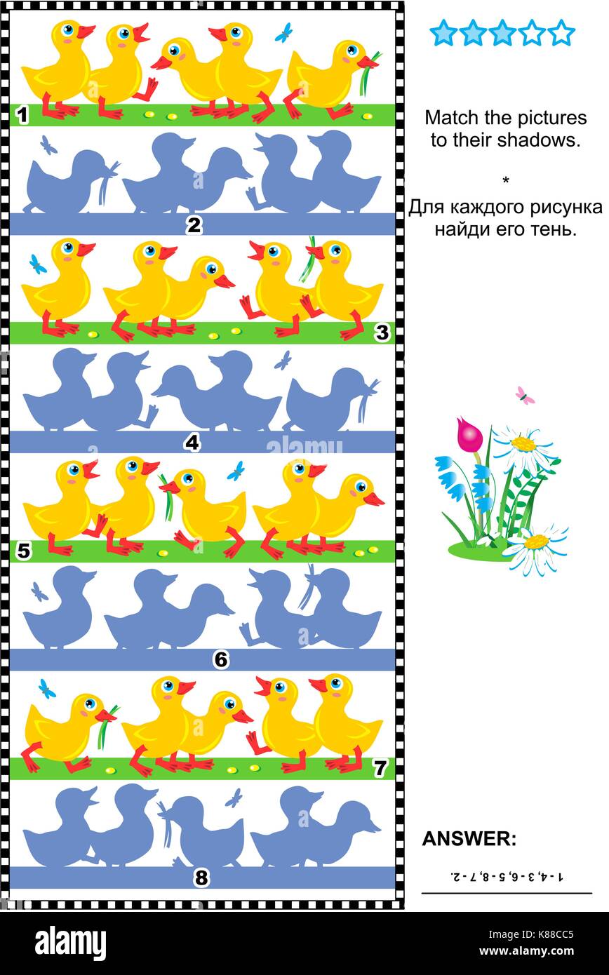 Visual puzzle or picture riddle: Match the pictures of little ducklings ...