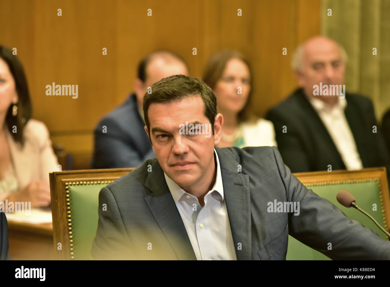 Athens, Greece. 18th Sep, 2017. Greek Prime Minister Alexis Tsipras ...