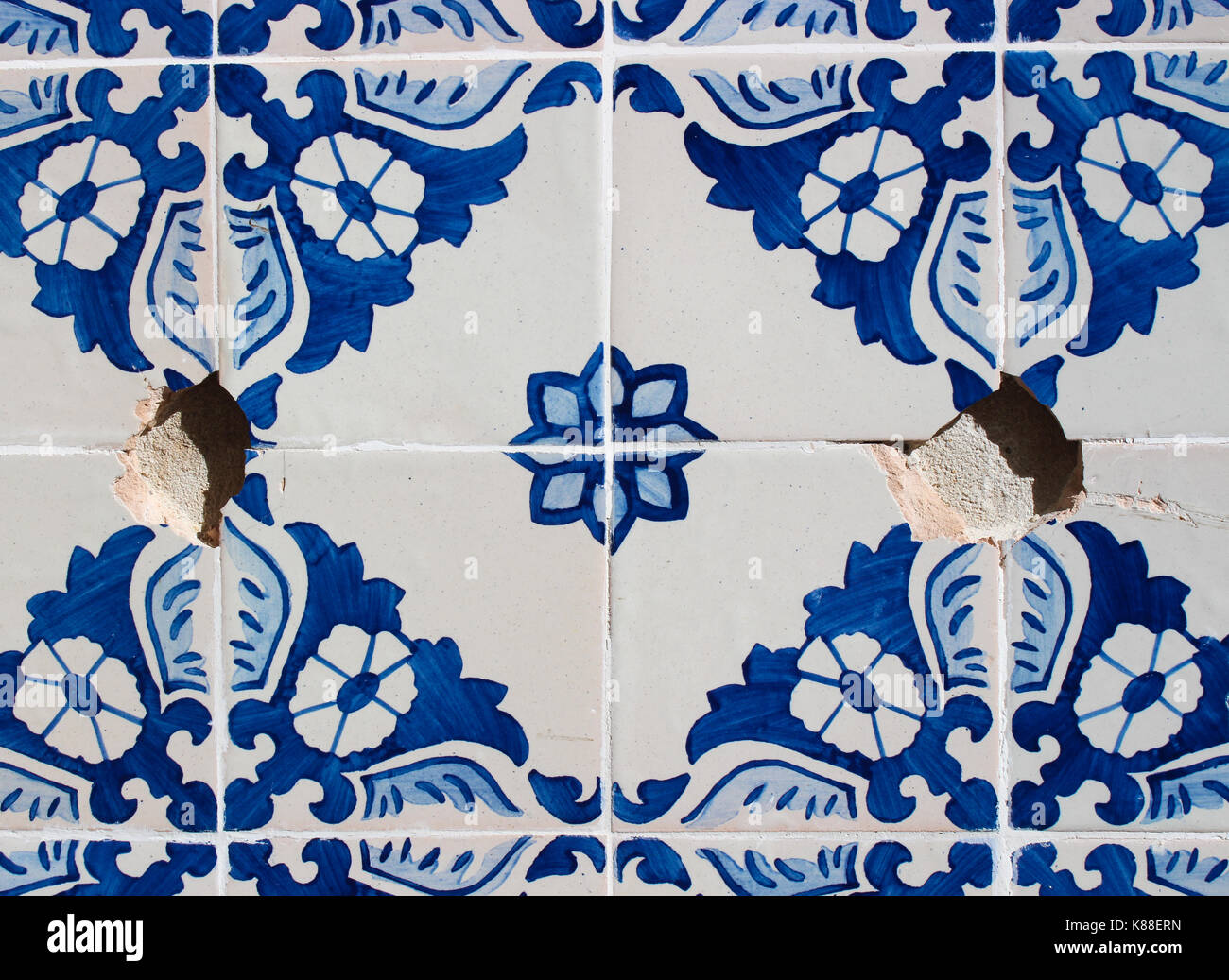 Traditional hand-painted "azulejo" tiles decorating a building on the ...