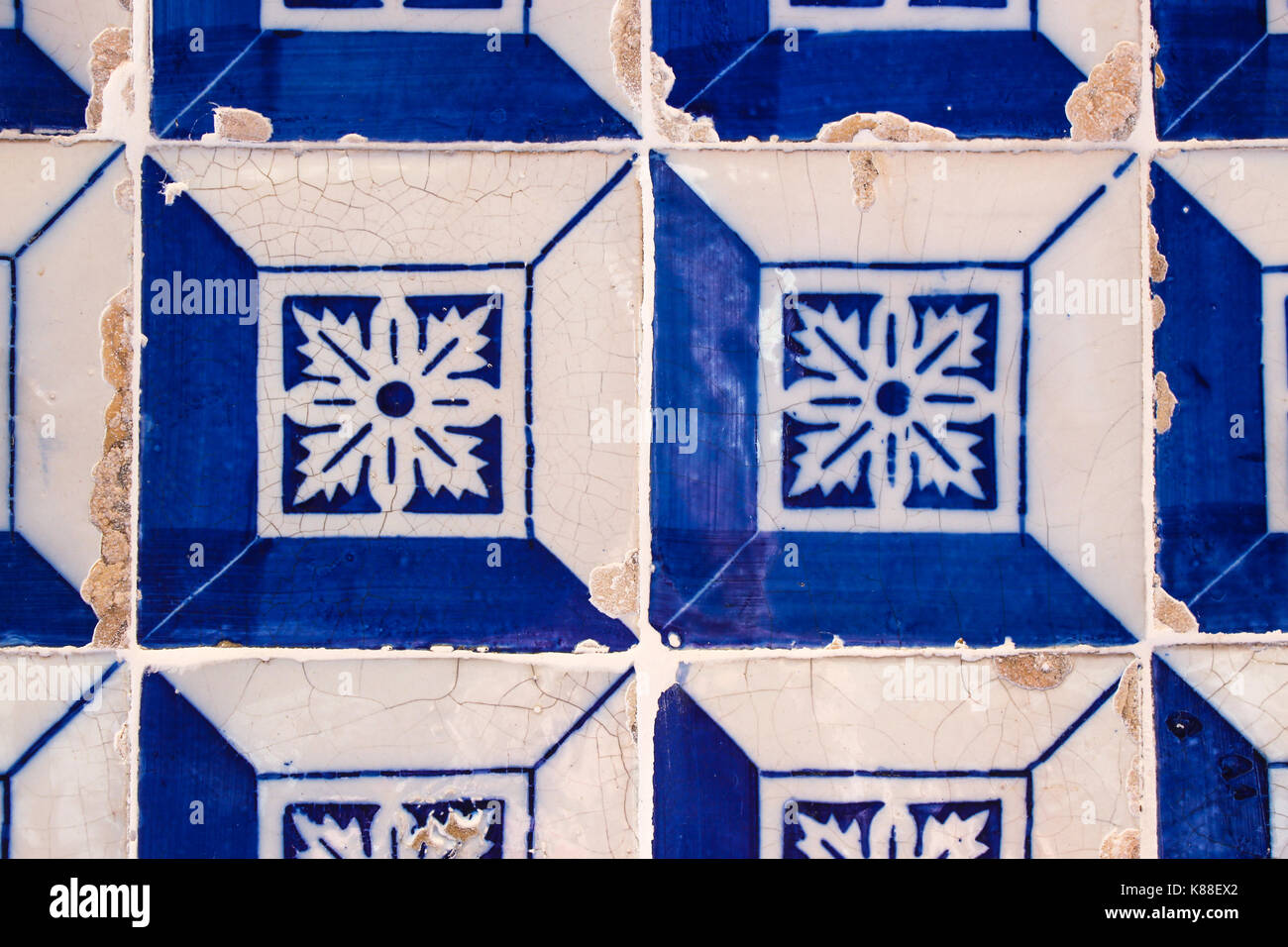 Authentic hand-painted "azulejo" tiles decorating a building on the ...