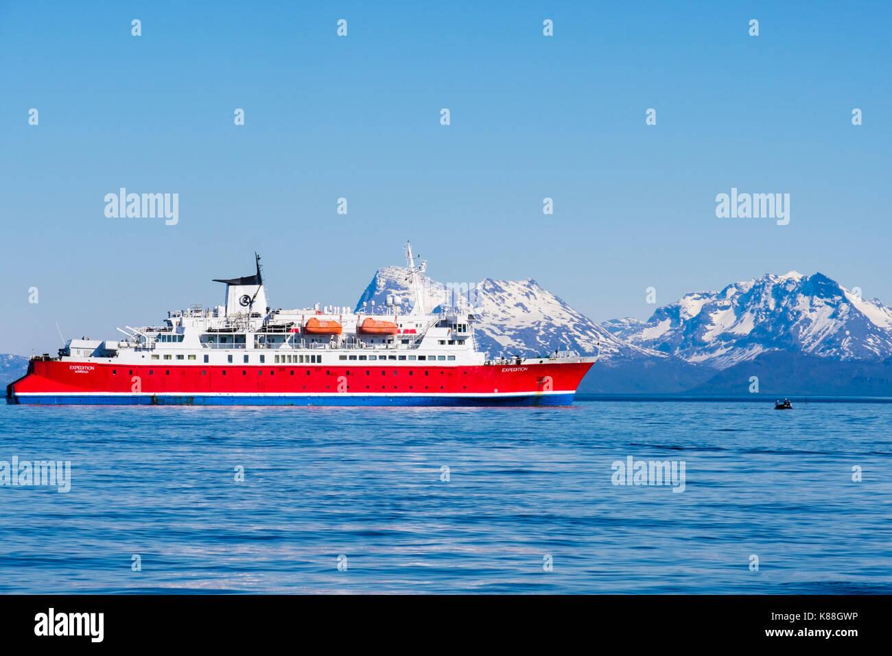 G Adventures Expedition cruise ship at sea in Arctic waters off north ...