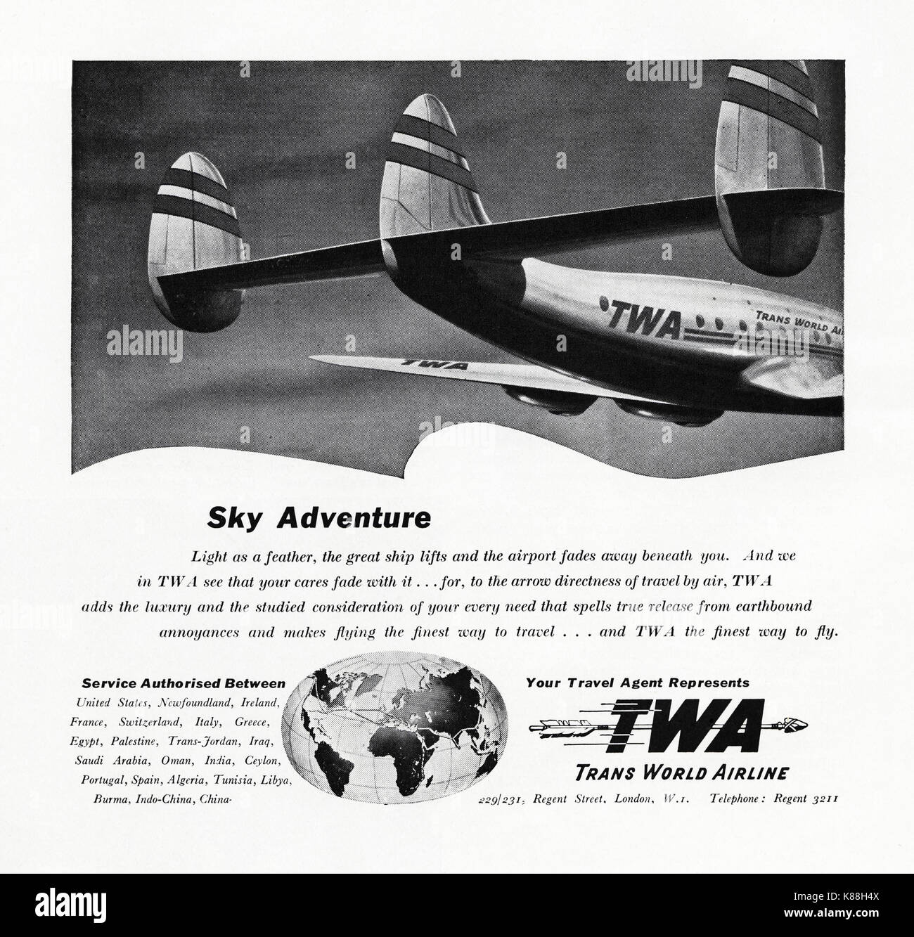1940s old vintage original advert advertising TWA Trans World Airline ...