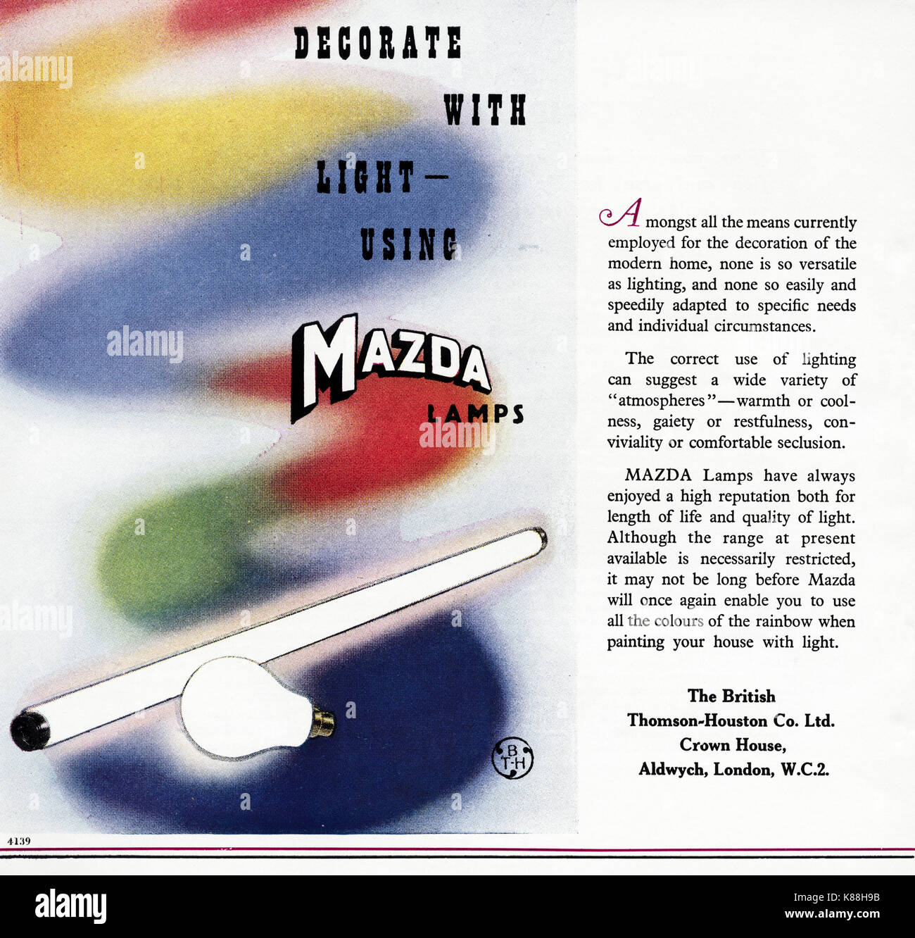 1940s old vintage original advert advertising Mazda lamps & light bulbs ...