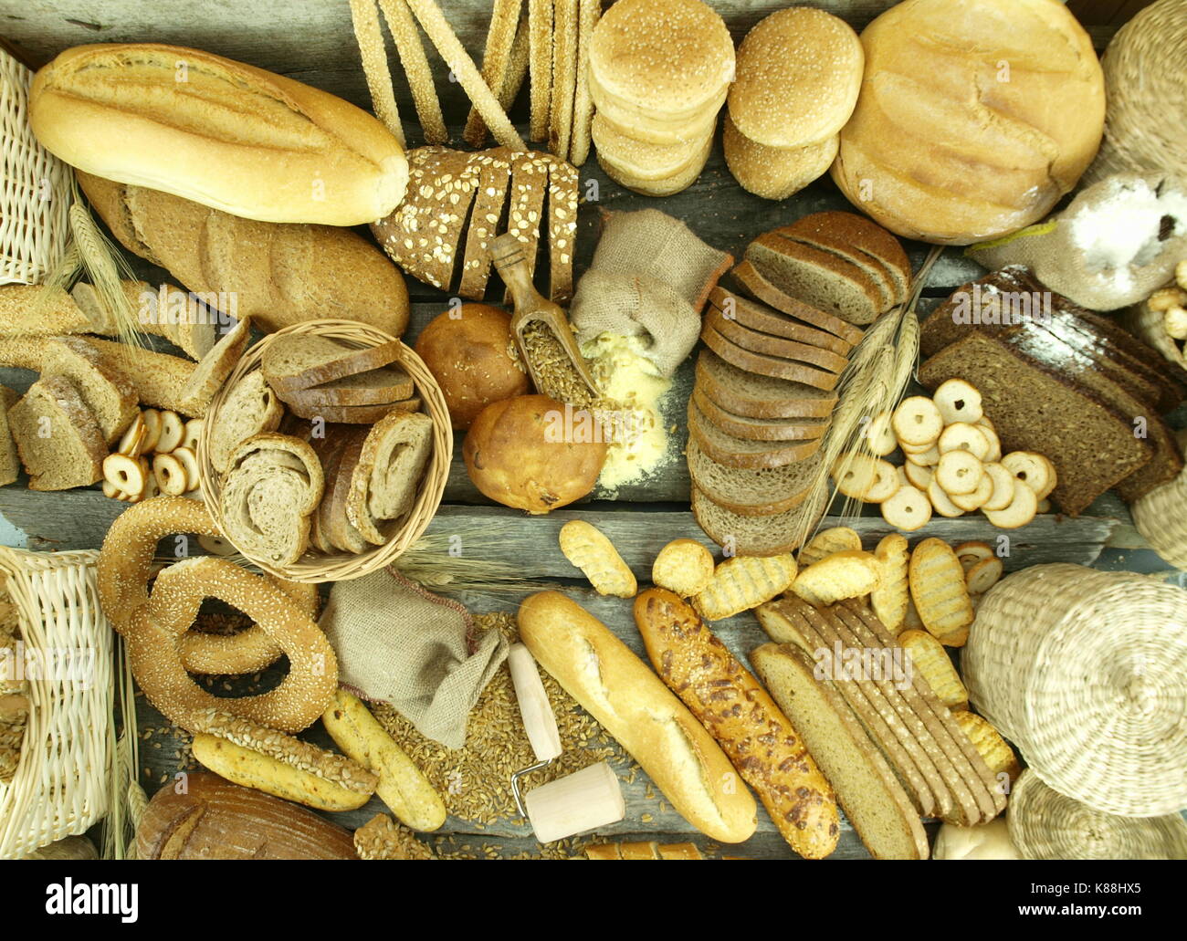 Various types of bread and other wheat products Stock Photo - Alamy