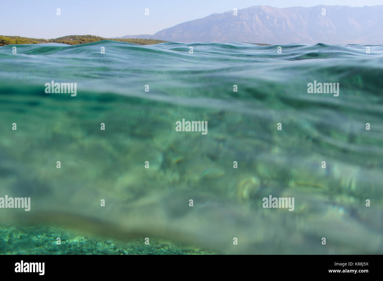 Underwater sea view background of transparent clear water, sea bottom ...