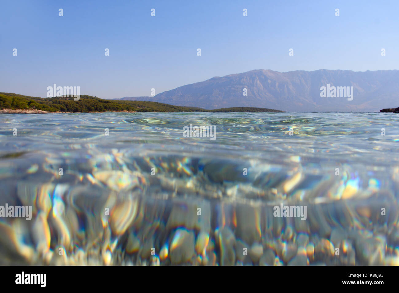 Underwater sea view background of transparent clear water, sea bottom ...