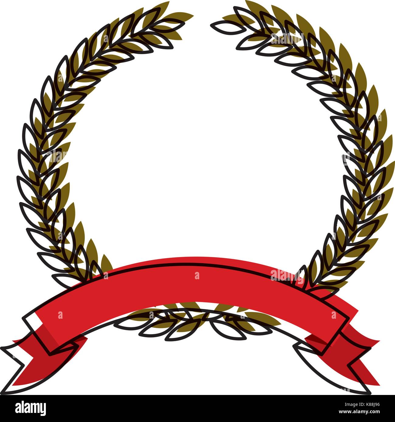 olive branch green crown and red ribbon on bottom in closeup and ...