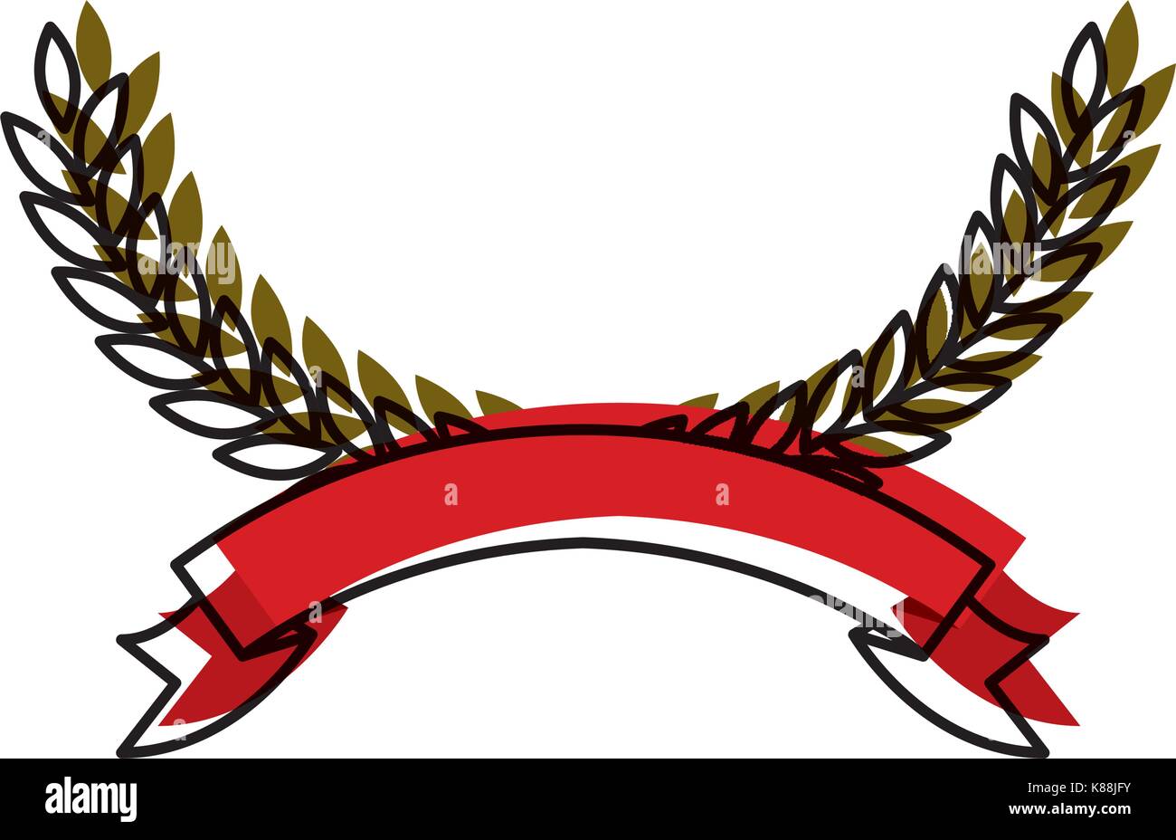 olive arch in green color and red ribbon on bottom colorful watercolor ...