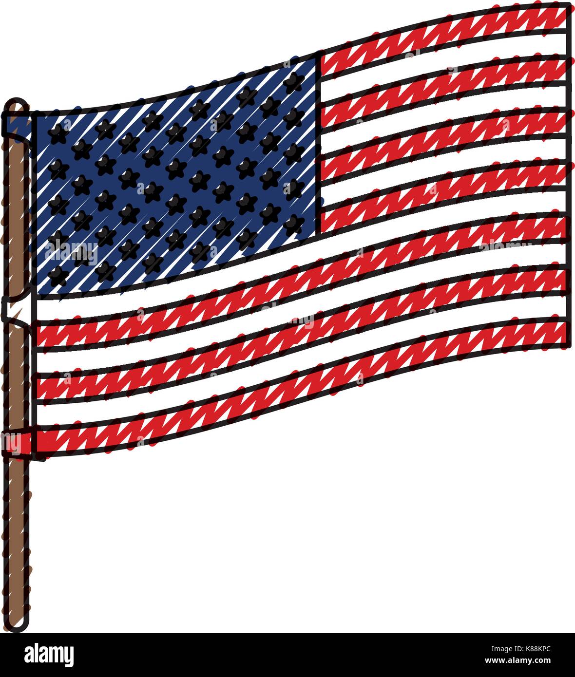 flag united states of america in flagpole to side in colored crayon ...