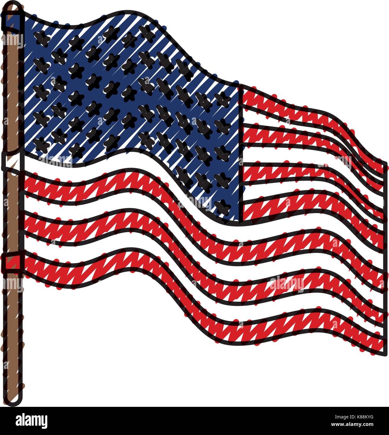 flag united states of america in flagpole waving side and colored ...