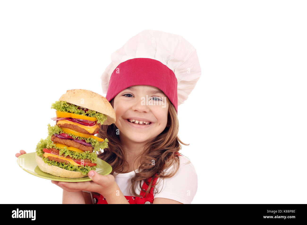 little girl cook with big hamburger Stock Photo - Alamy