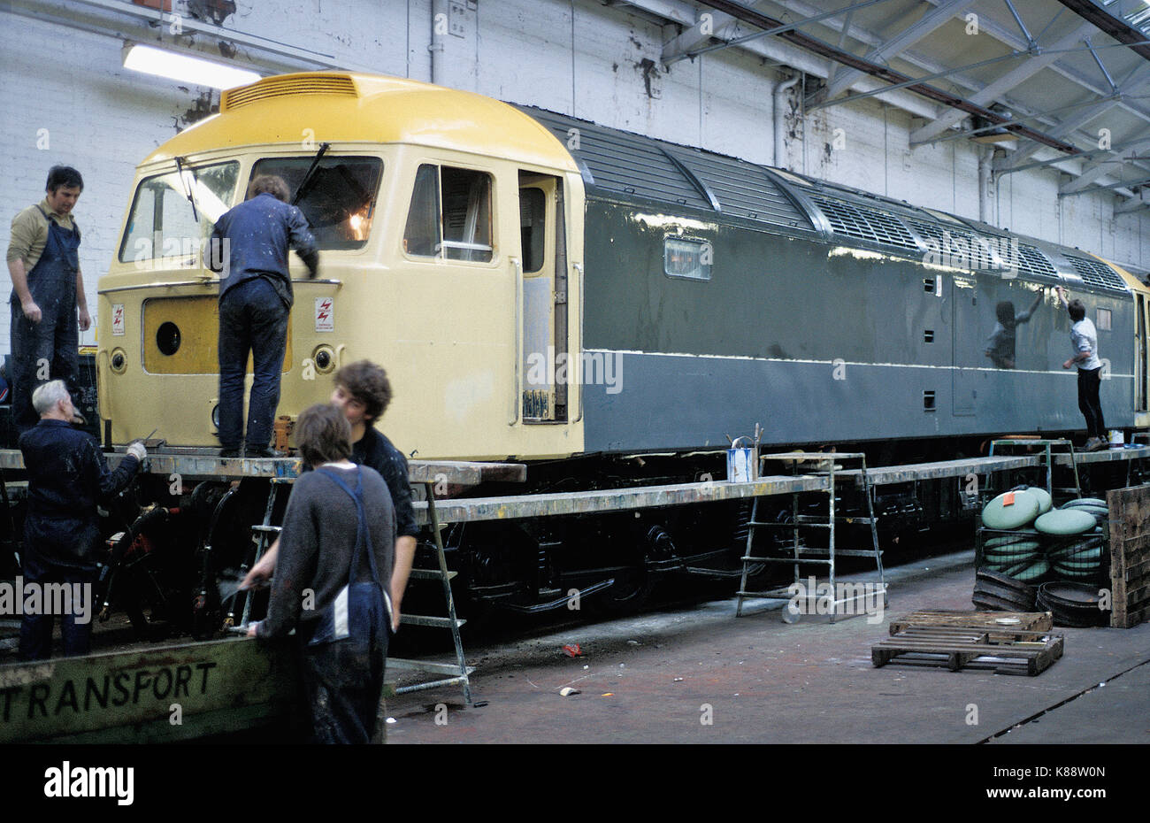 Class 47 locomotive being repainted at Crewe Engineering Works in the ...