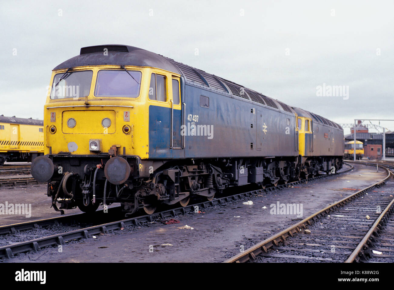 Two Class 47 locomotives at Crewe Diesel Depot in the 1980's Stock ...