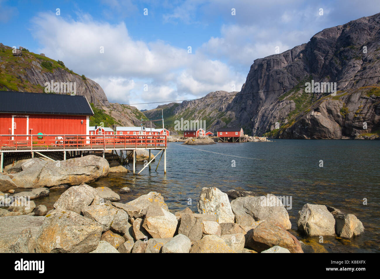 Nusfjord, Norway - August 21,2017: Red Classic Norwegian Rorbu fishing ...