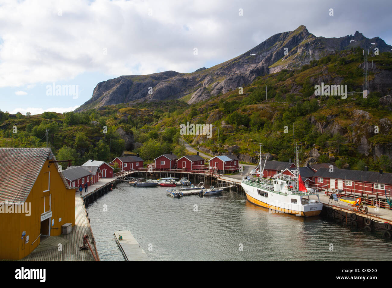 Nusfjord, Norway - August 21,2017: Red Classic Norwegian Rorbu fishing ...