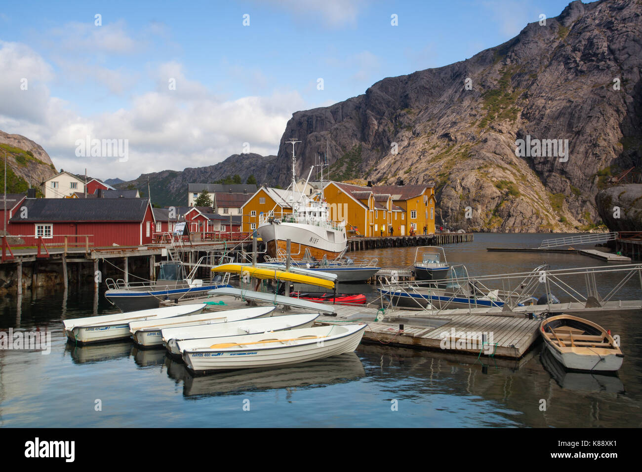 Nusfjord, Norway - August 21,2017: Red Classic Norwegian Rorbu fishing ...