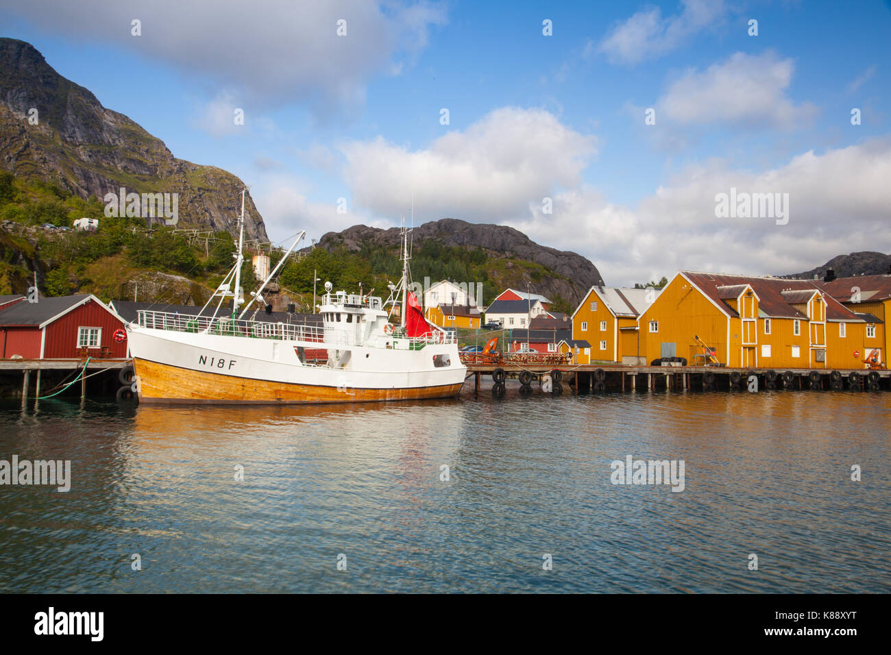Nusfjord, Norway - August 21,2017: Red Classic Norwegian Rorbu fishing ...