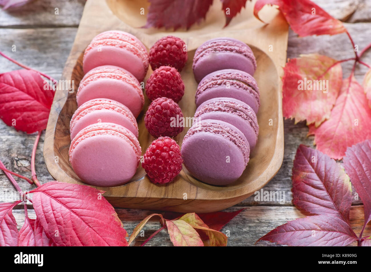 Pink and white Macaroni with raspberries and a beautiful rose flower ...