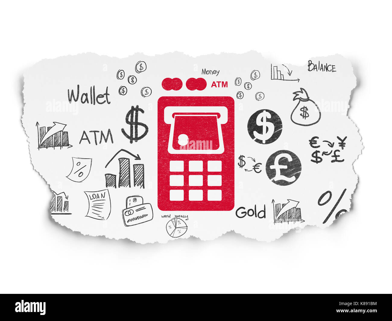 Banking concept: ATM Machine on Torn Paper background Stock Photo - Alamy