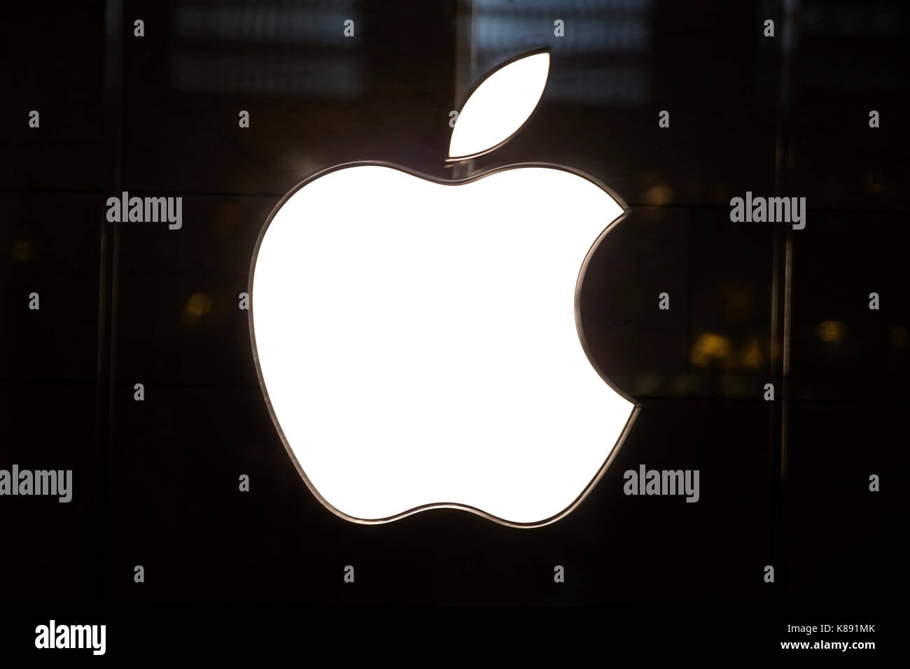Detail from Apple shop in New York, USA. Apple is American ...