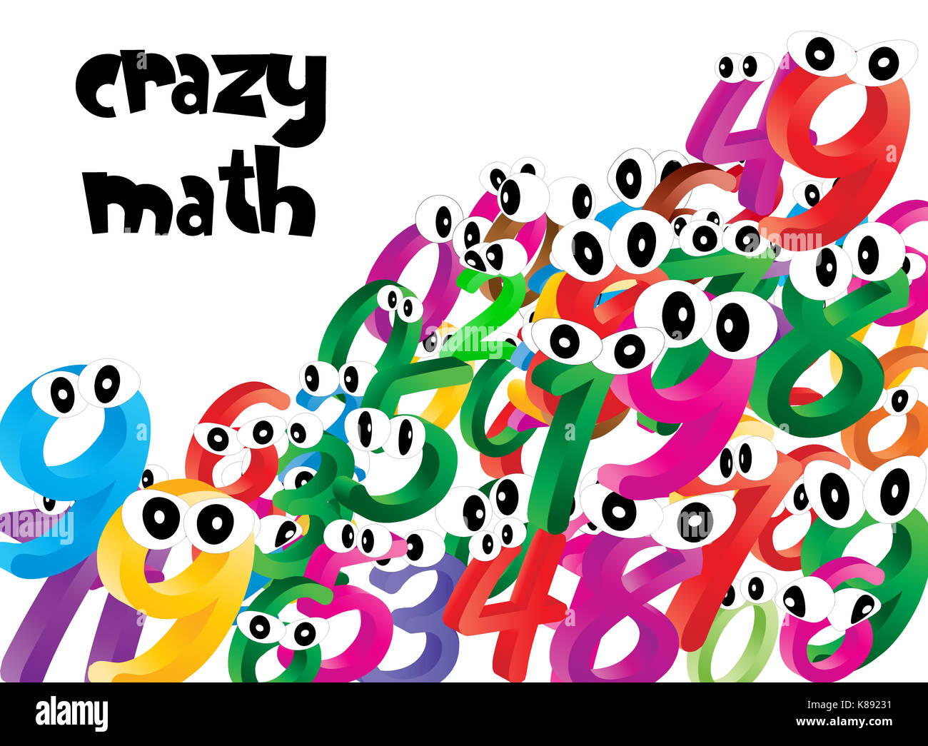 Background of falling cartoon numbers, digits with eyes. Funny ...