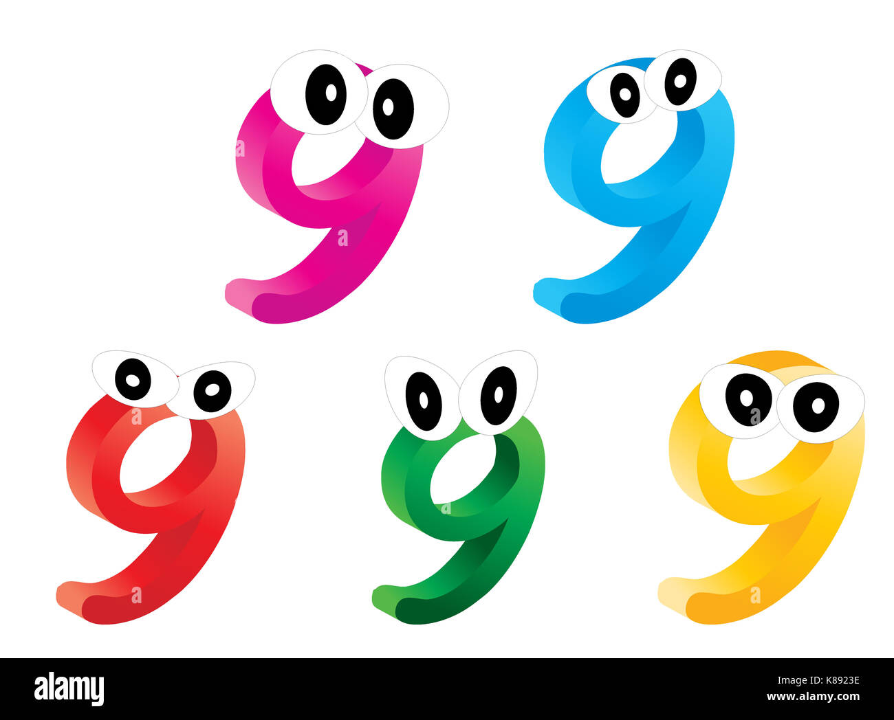 Image of cartoon number, digit nine with eyes. Funny, cheerful and ...