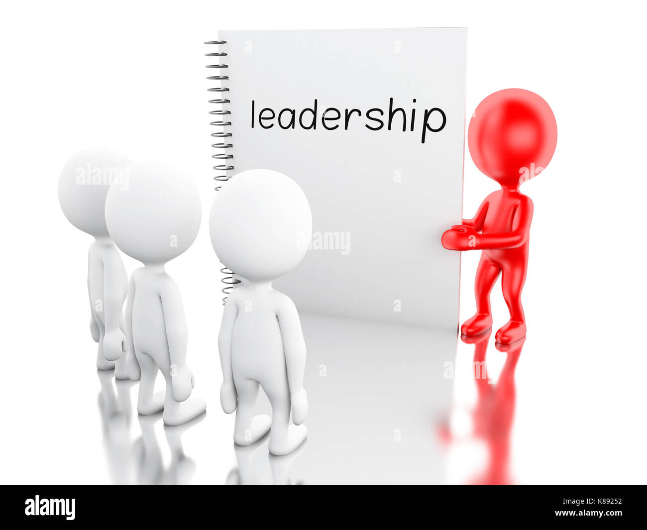 3d renderer image. White people, red leadership and notepad with word ...