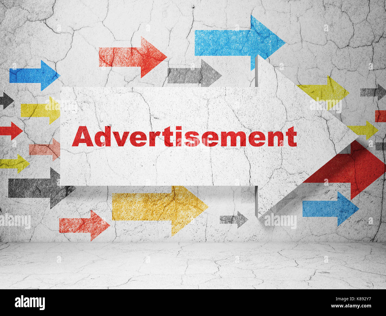 Advertising concept: arrow with Advertisement on grunge wall background ...